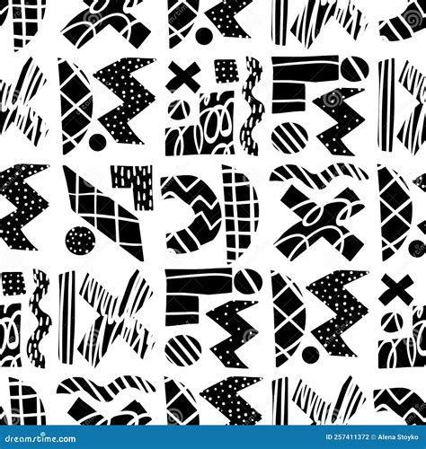 Vector Geometric Seamless Pattern Rblack And White Doodle Abstract Background Stock Vector
