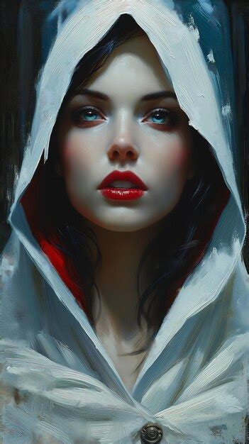 Premium Photo Woman White Hood Red Lips Stunning Incredible Breathtaking Quality Assassin Oil
