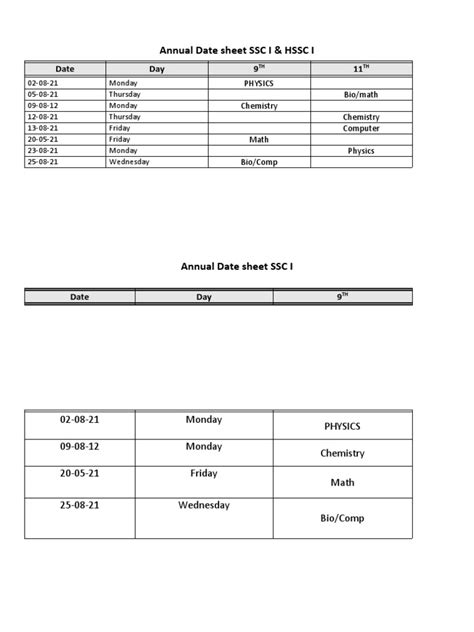Date Sheet For Exam All Classes Pdf