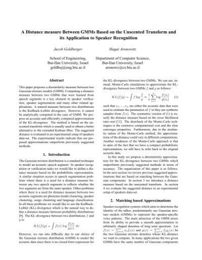 A Distance Measure Between Gmms Based On The Pascal Eprints
