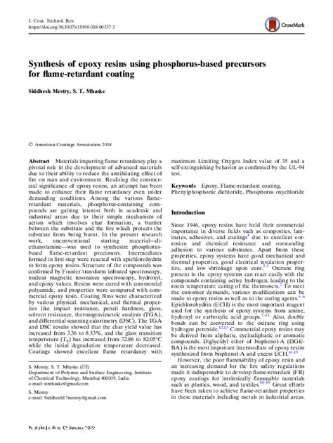 Pdf Synthesis Of Epoxy Resins Using Phosphorus Based Precursors For