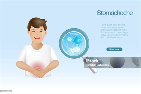 돋보기로 복통을 앓고있는 남자 설사 소화 시스템 장애 의료 및 건강 관리 개념 3d 벡터입니다 건강 검진에 대한 스톡 벡터 아트 및 기타 이미지 Istock