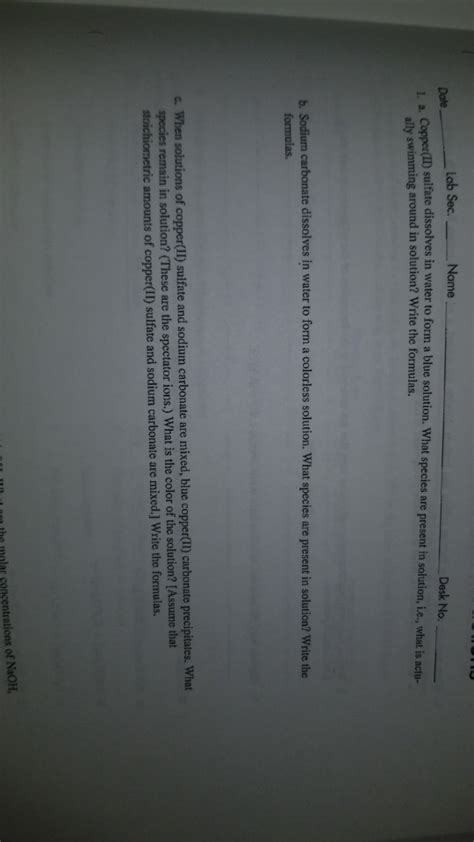 Solved Date Lab Sec Name Desk No II Sulfate Dissolves In Chegg Com