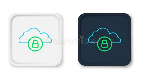 Line Cloud Computing Lock Icon Isolated On White Background Security Safety Protection
