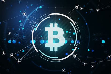 Bitcoin Digital Icon With Blockchain Network Connections On Dark