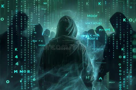 A Hacker In A Hood Is Surrounded By Binary Code And A Digital