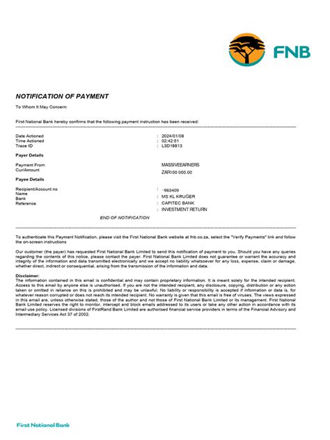 Fnb Payment Notification Pdf Payments Service Industries