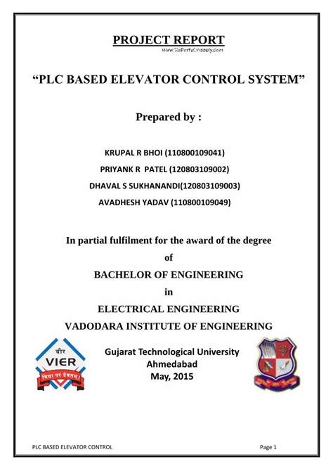 Pdf “plc Based Elevator Control System · Plc Based Elevator