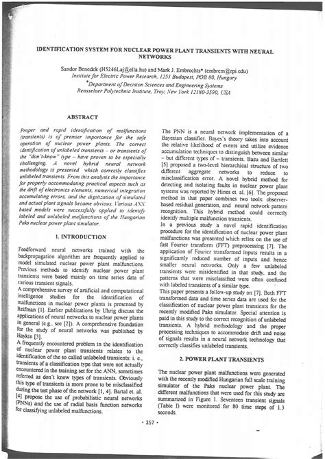 Pdf Identification System For Nuclear Power Plant Transients With Neural Networks