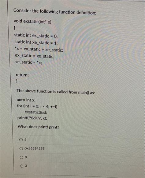 solved consider the following function definition void