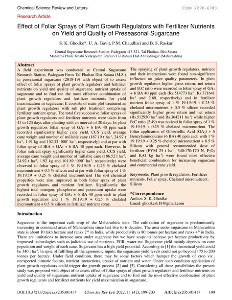Pdf Effect Of Foliar Sprays Of Plant Growth Regulators With