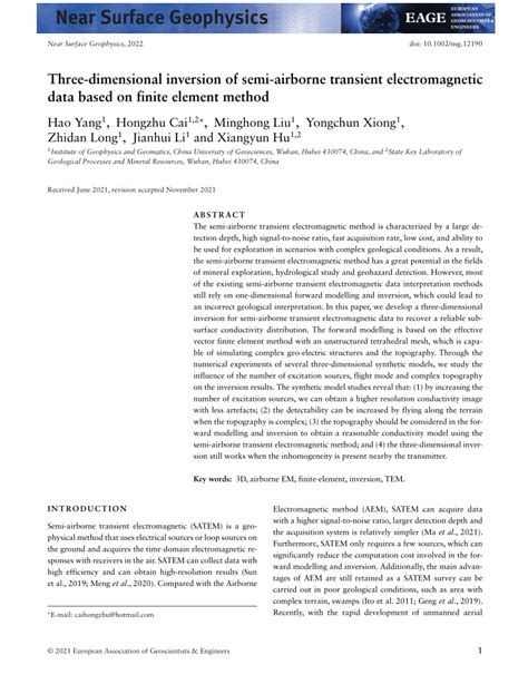 Pdf Three‐dimensional Inversion Of Semi‐airborne Transient Electromagnetic Data Based On