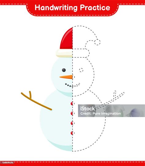 필기 연습 눈사람의 라인을 추적 교육 어린이 게임 인쇄 워크 시트 벡터 일러스트레이션 0명에 대한 스톡 벡터 아트 및 기타