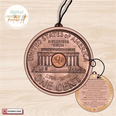 Printable Penny Ornament Diy Paper Penny Ornament Commemorative Coin