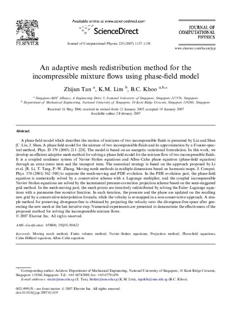 Pdf An Adaptive Mesh Redistribution Method For The Incompressible Mixture Flows Using Phase