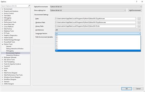Visual Studio 2015 How To Add A Python Language Version To An Environment Stack Overflow