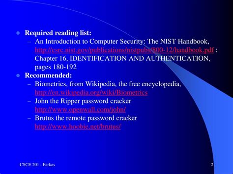 Ppt Csce 201 Identification And Authentication Fall 2010 Powerpoint Presentation Id 6102063