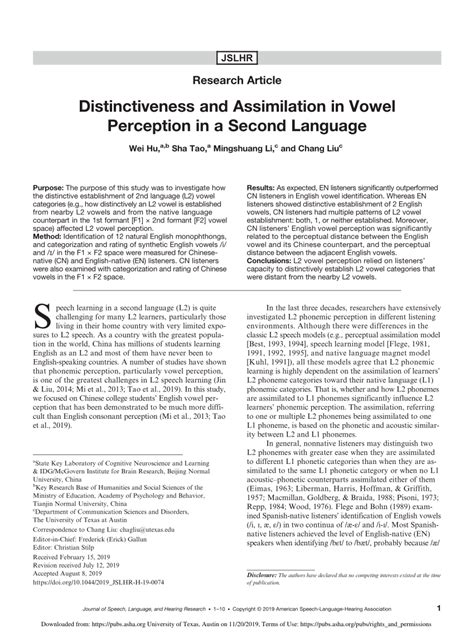 Pdf Distinctiveness And Assimilation In Vowel Perception In A Second Language