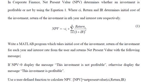 In Corporate Finance Net Present Value Npv Chegg