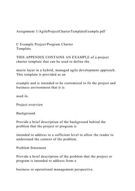 Assignment 1agileprojectchartertemplateexamplepdfc Exampdocx