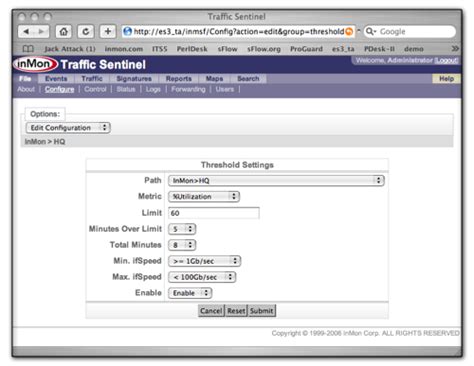 inmon support tutorials configuring traffic sentinel
