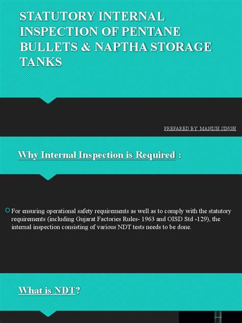 Presentation On Internal Inspection Of Vessels Tanks Pdf Nondestructive Testing Radiation