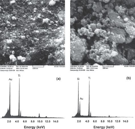 Sem Micrographs And Edx Spectra Of A Pure Tio2 And B Tio2 40 Sio2 Download Scientific