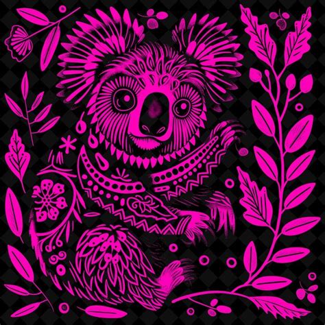 Premium Psd Png Koala Folk Art With Eucalyptus Leaves And Aussie Patterns Fo Illustration
