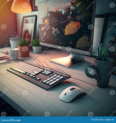 Creative Modern Office Captured Desktop Computer Keyboard And Mouse