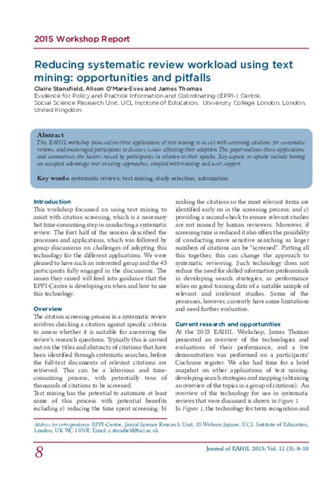 Pdf Reducing Systematic Review Workload Using Text Mining