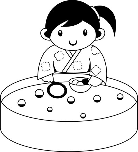 イラストポップの幼児教育素材 8月No21スーパーボールすくいをしている浴衣姿の女の子の無料イラスト
