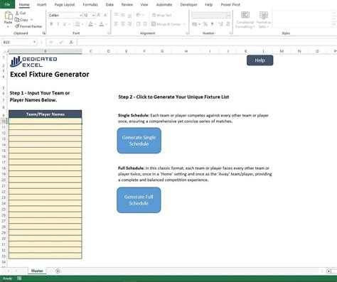 Free Excel Fixture Generator Dedicated Excel