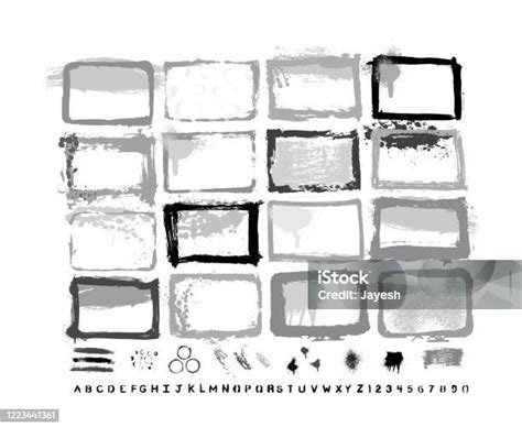 디자이너 필수품 그린 그런지 테두리 템플릿 및 튀김 및 드립 및 방울 및 수제 알파벳 글꼴 벡터 세트 개체 그룹에 대한 스톡 벡터 아트 및 기타 이미지 Istock