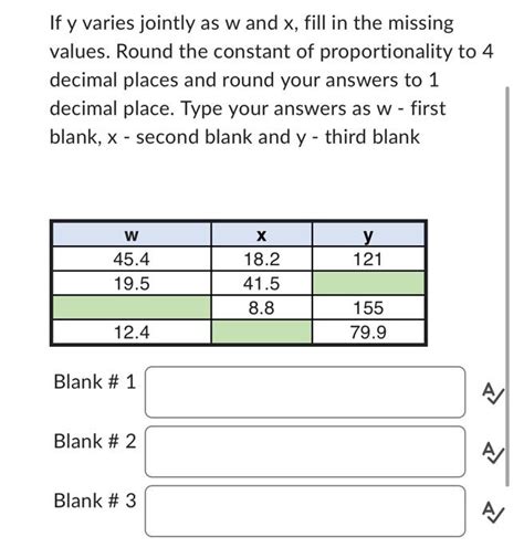 [solved] if y varies jointly as w and x fill in the missi