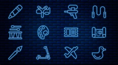 세트 라인 고무 오리 해적 보물지도 물총 팔레트 드럼 스틱이 달린 드럼 연필 지우개 서커스 티켓 및 새총 아이콘 벡터 고무에 대한 스톡 벡터 아트 및 기타 이미지 Istock