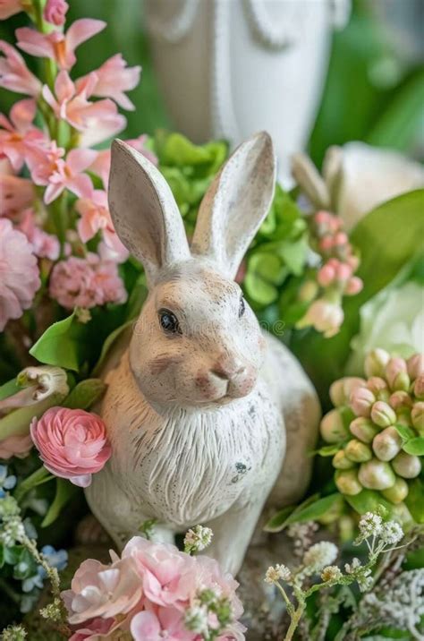 Easter Bunny With Flowers Rabbit In The Grass Rabbit In The Garden