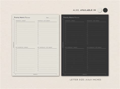 Task Priority Matrix Eisenhower Matrix Decision Matrix Productivity Planner Action Planner