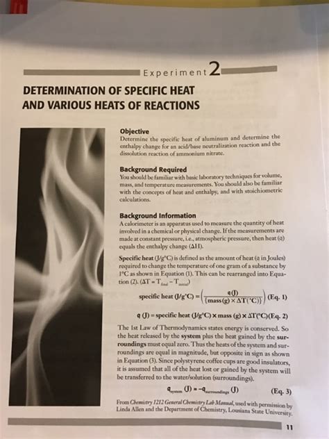 Experiment DETERMINATION OF SPECIFIC HEAT AND VARIOUS Chegg Com