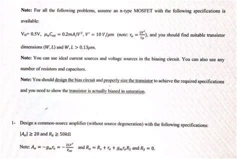 Solved Design A Common Source Amplifier Without Source
