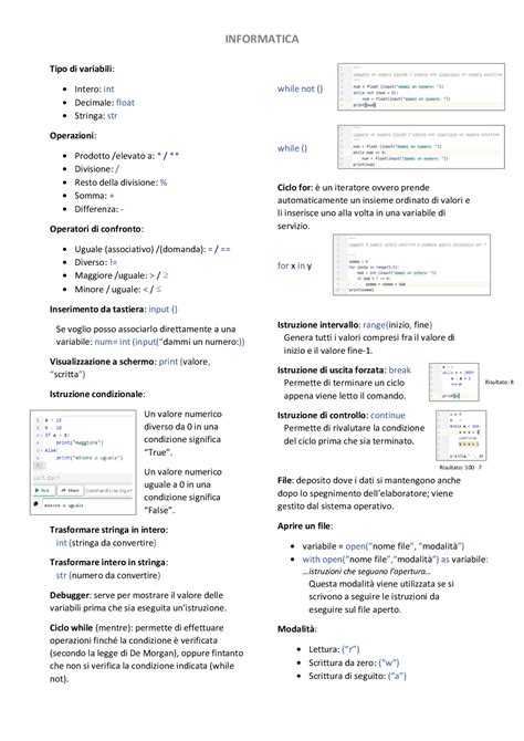 Formulario Di Informatica Linguaggio Python E Sql Schemi E Mappe