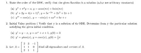 Solved Stale The Order Of The Ode Verify That The Given