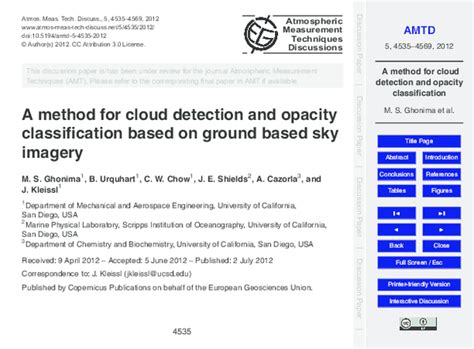 Pdf A Method For Cloud Detection And Opacity Classification Based On