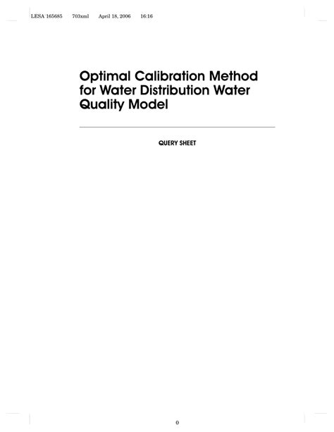 Pdf Optimal Calibration Method For Water Distribution Water Quality Model