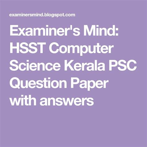 Hsst Computer Science Kerala Psc Question Paper With Answers
