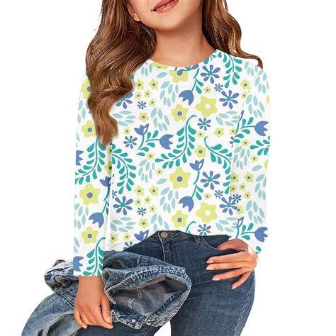 Abcomgle Girls Long Sleeve Shirts 10 12 Casual Floral Print Crewneck