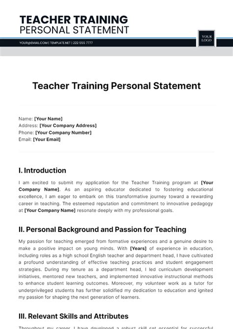 Free Teacher Traning Personal Statement Template To Edit Online