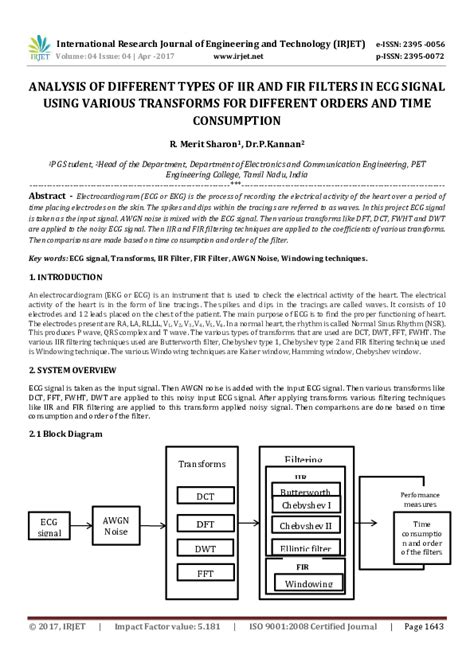 Pdf Analysis Of Different Types Of Iir And Fir Filters In Ecg Signal