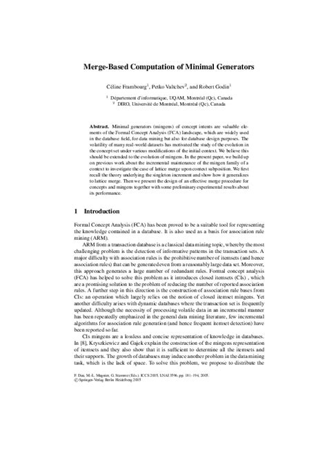 Pdf Merge Based Computation Of Minimal Generators