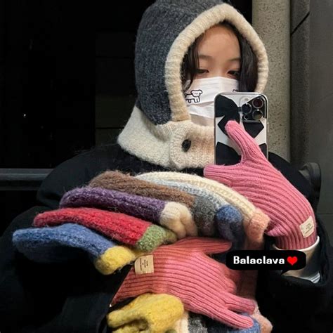 [당일출고 겨울행사ღ] 배색 투톤 니트 바라클라바 후드모자 넥워머 여성 후드 단추 모자 방한 겨울모자 니트모자 스키모자 귀도리 후드 7color 에이블리