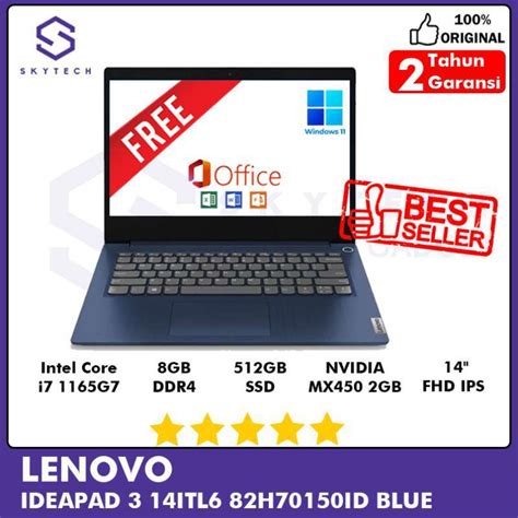 Jual LAPTOP LENOVO IDEAPAD 3 14ITL6 50ID INTEL I7 1165G7 RAM 8GB SSD 512GB MX450 WIN11 OHS